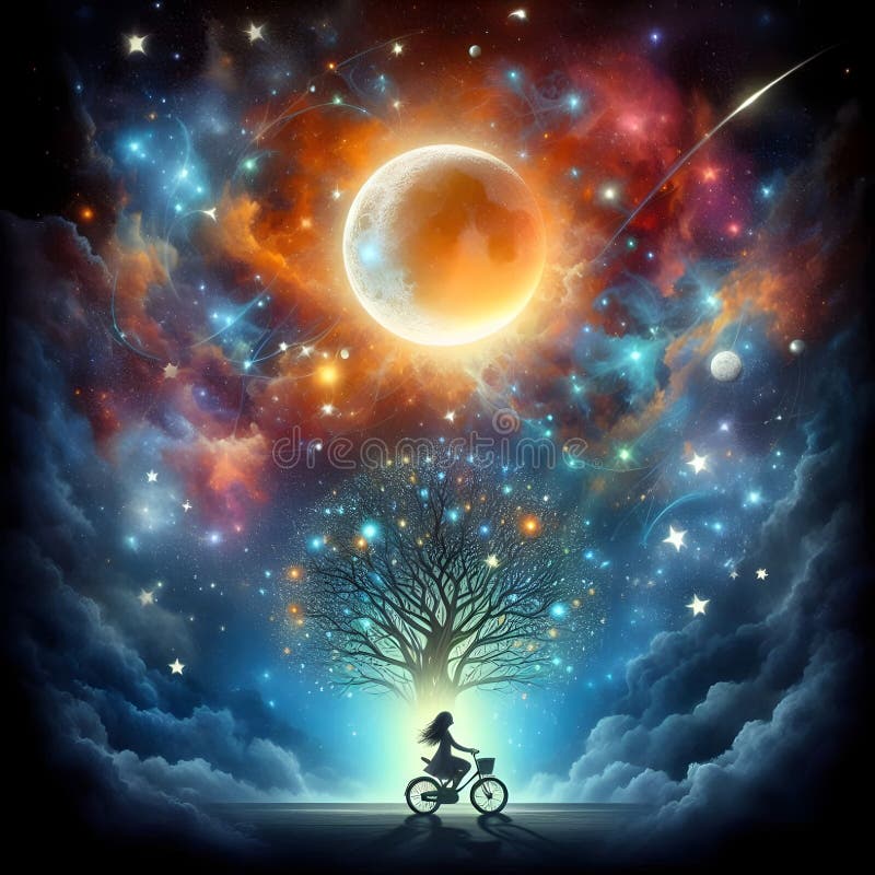 Image of an Imaginary Moon,stars and Celestial Tree of Life in a ...