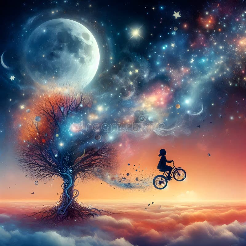 Image of an Imaginary Moon,stars and Celestial Tree of Life in a ...