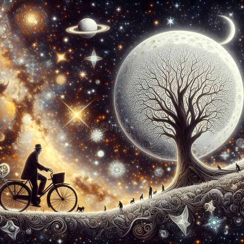 Image of an Imaginary Moon,stars and Celestial Tree of Life in a ...