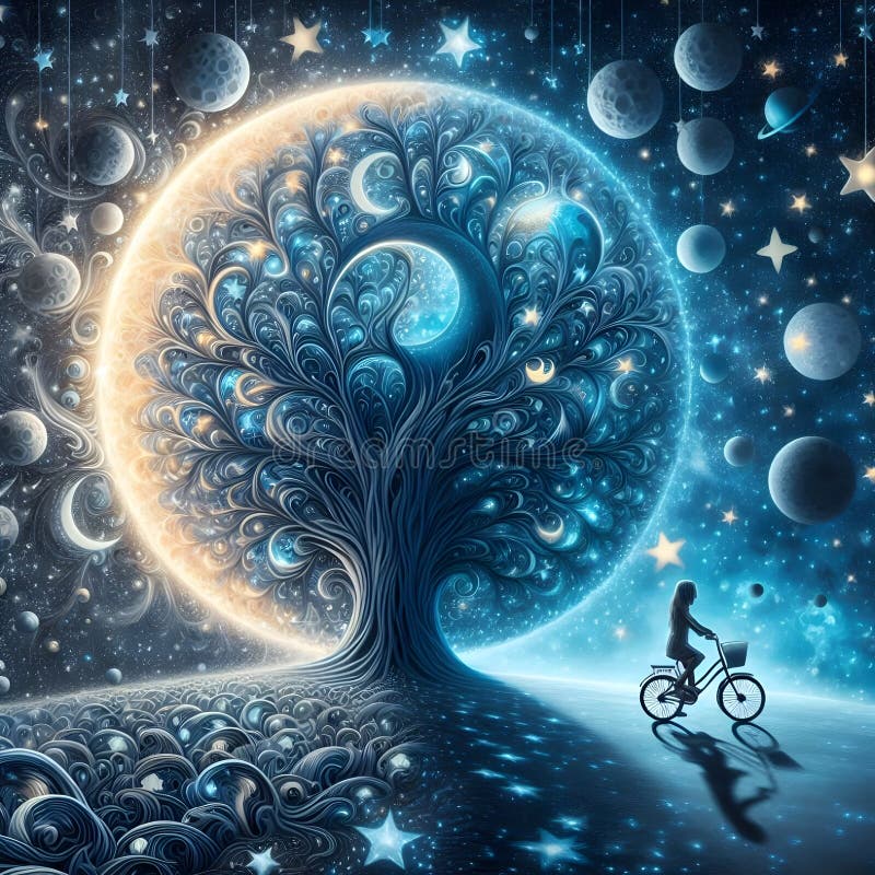 Image of an Imaginary Moon,stars and Celestial Tree of Life in a ...