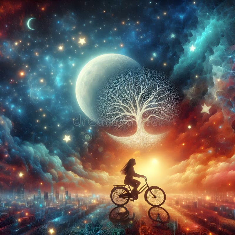 Image of an Imaginary Moon,stars and Celestial Tree of Life in a ...