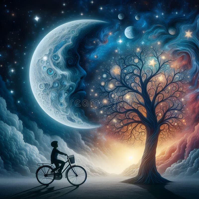 Image of an Imaginary Moon,stars and Celestial Tree of Life in a ...