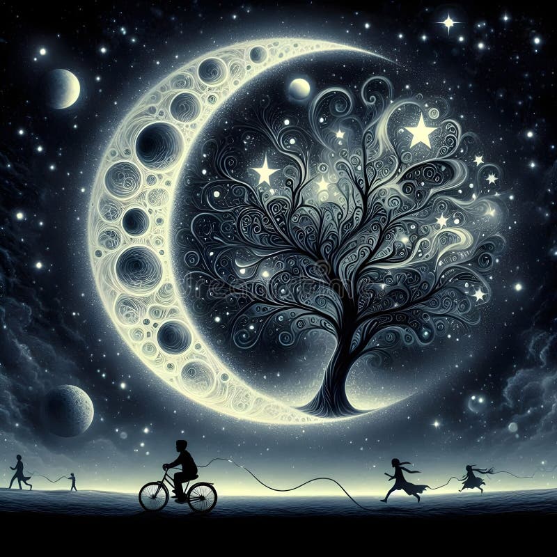 Image of an Imaginary Moon,stars and Celestial Tree of Life in a ...