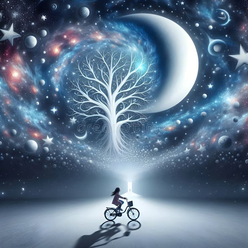 Image of an Imaginary Moon,stars and Celestial Tree of Life in a ...