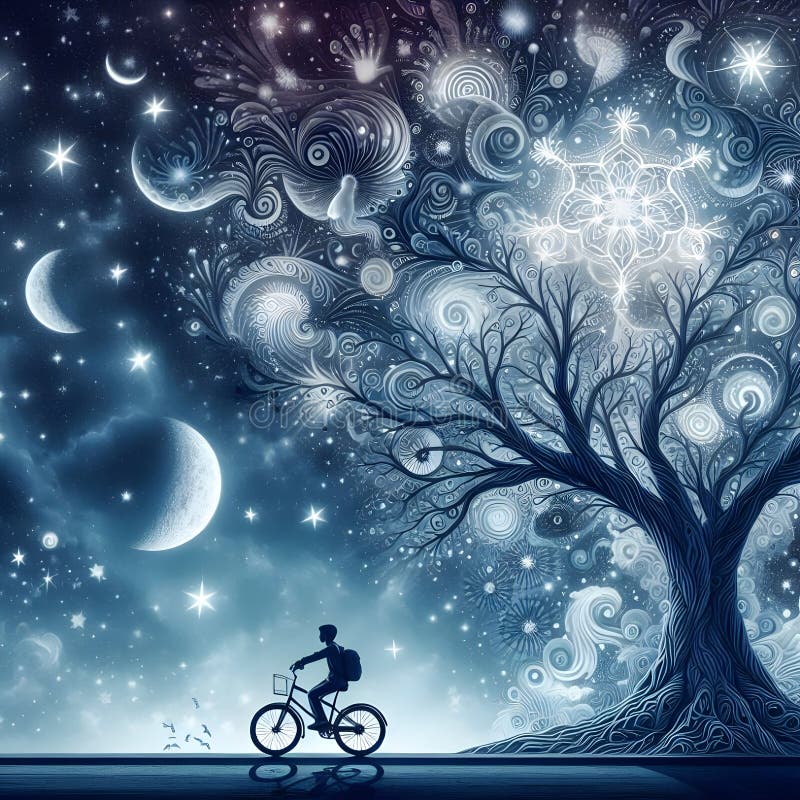 Image of an Imaginary Moon,stars and Celestial Tree of Life in a ...