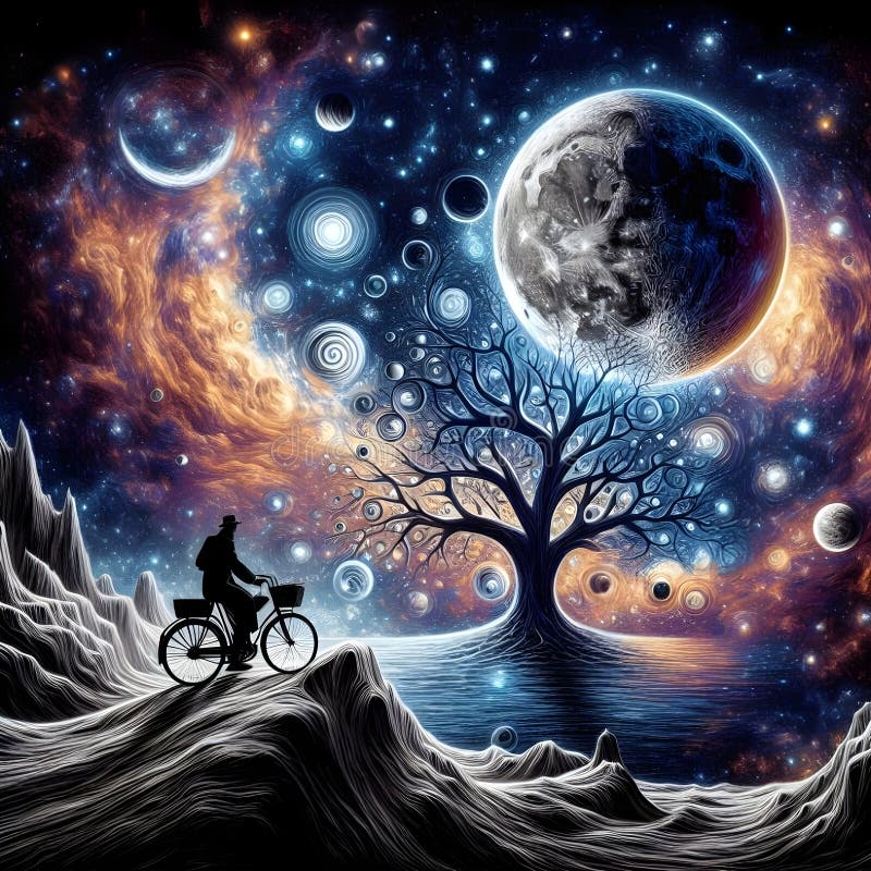 Image of an Imaginary Moon,stars and Celestial Tree of Life in a ...