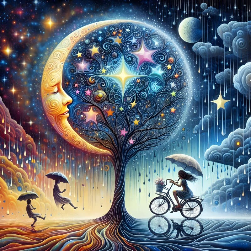 Image of an Imaginary Moon,stars and Celestial Tree of Life in a Negative Space with Someone ...