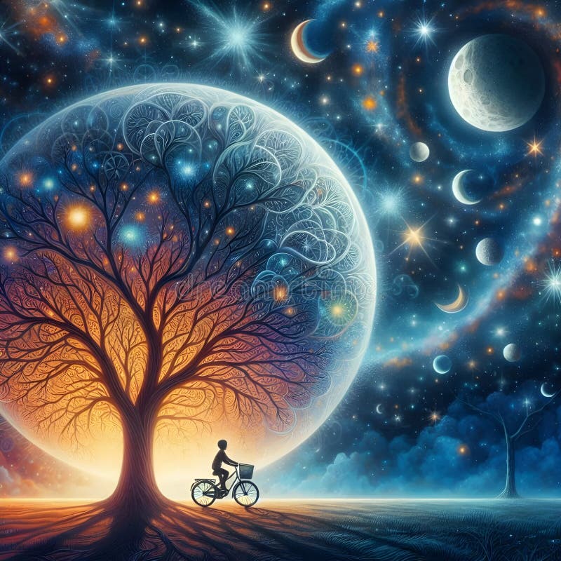 Image of an Imaginary Moon,stars and Celestial Tree of Life in a Negative Space with Someone ...