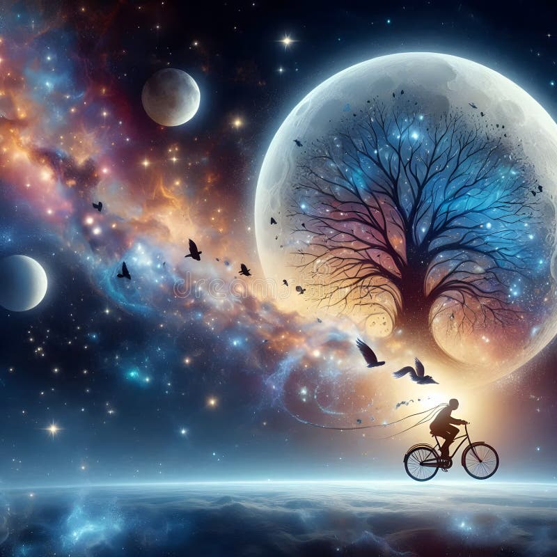 Image of an Imaginary Moon,stars and Celestial Tree of Life in a ...