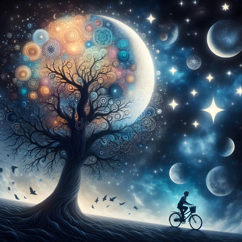 Image of an Imaginary Moon,stars and Celestial Tree of Life in a Negative Space with Someone ...