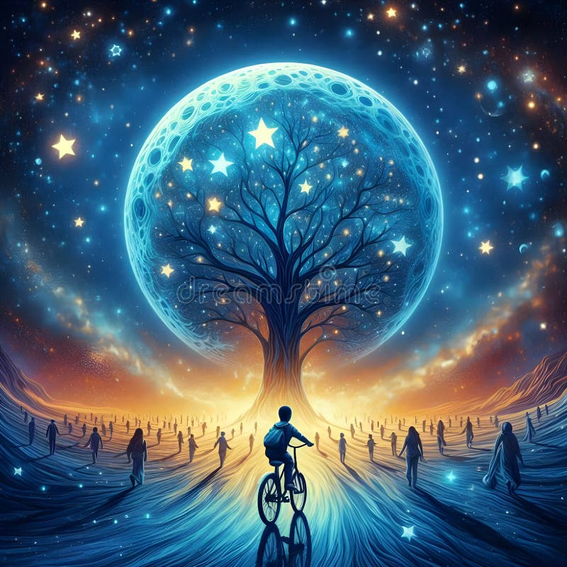 Image of an Imaginary Moon,stars and Celestial Tree of Life in a ...