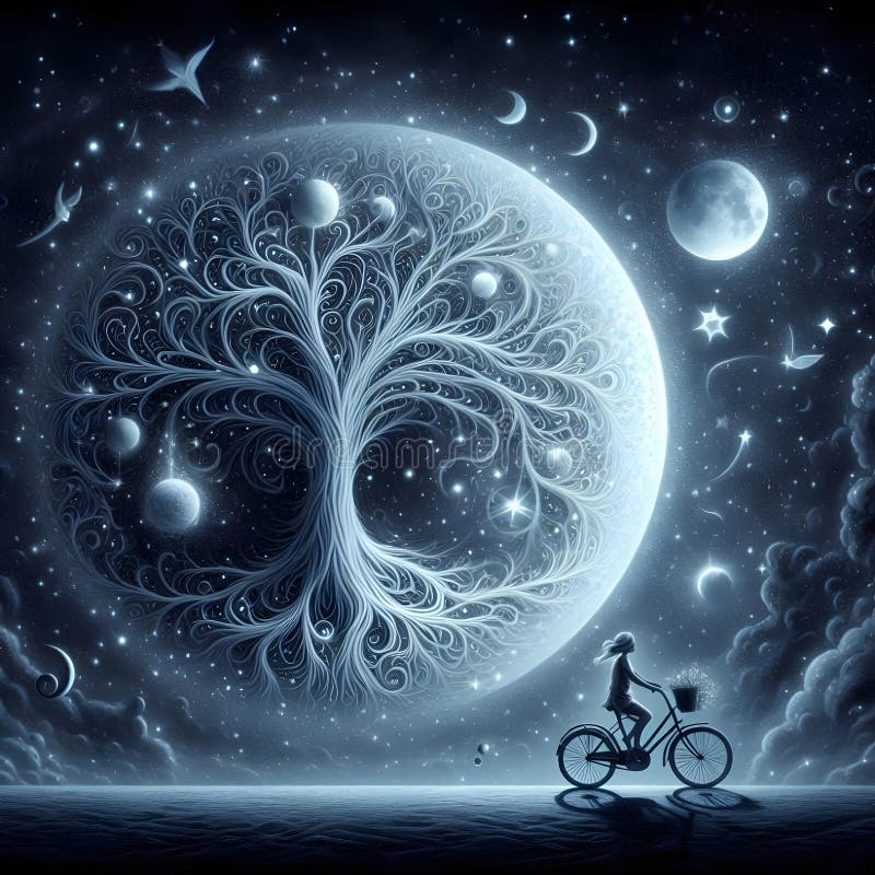 Image of an Imaginary Moon,stars and Celestial Tree of Life in a ...