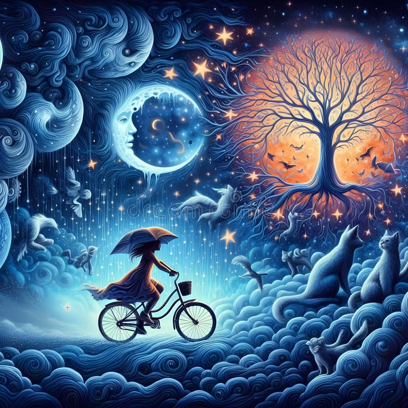 Image of an Imaginary Moon,stars and Celestial Tree of Life in a ...