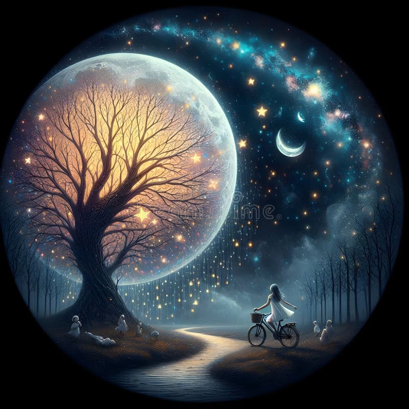 Image of an Imaginary Moon,stars and Celestial Tree of Life in a ...