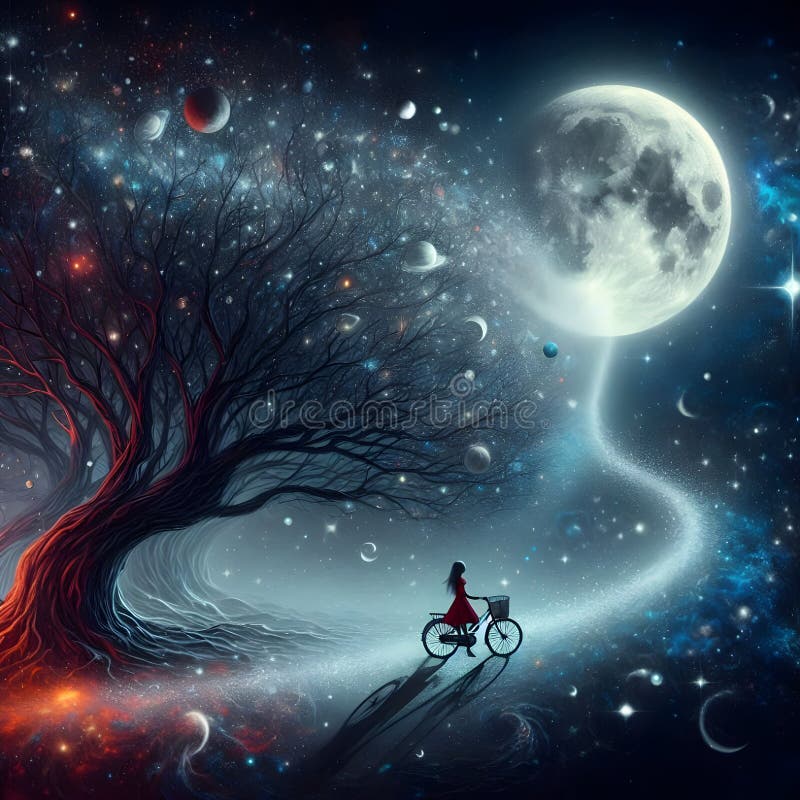 Image of an Imaginary Moon,stars and Celestial Tree of Life in a ...