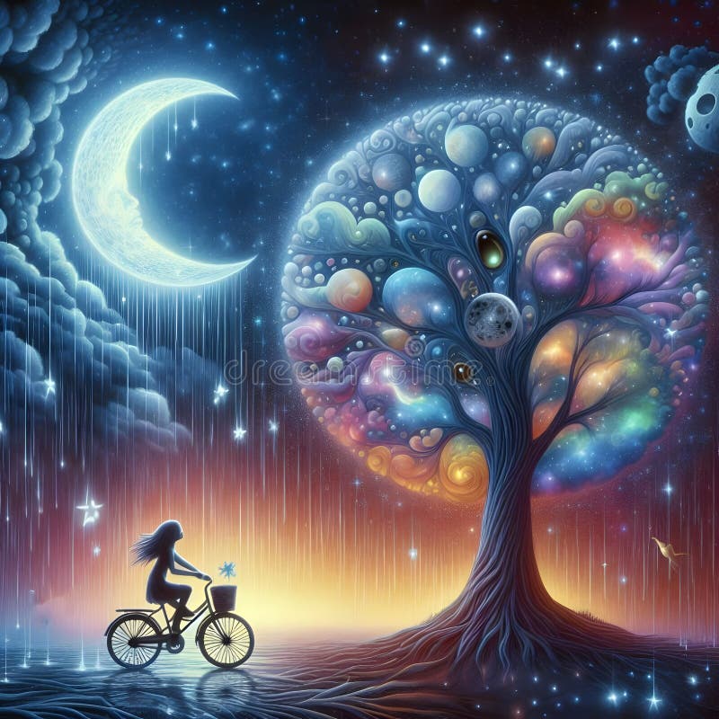 Image of an Imaginary Moon,stars and Celestial Tree of Life in a ...