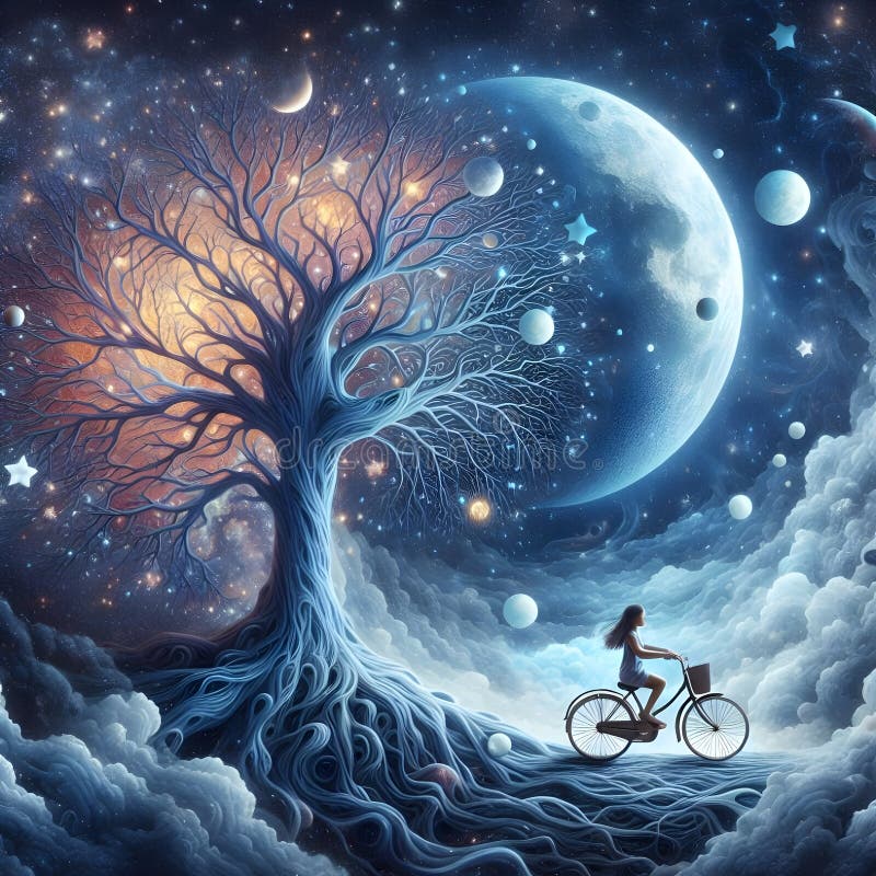 Image of an Imaginary Moon,stars and Celestial Tree of Life in a ...