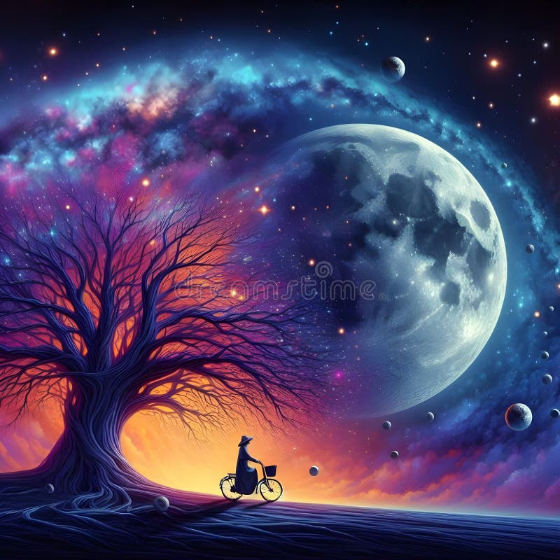 Image of an Imaginary Moon,stars and Celestial Tree of Life in a ...