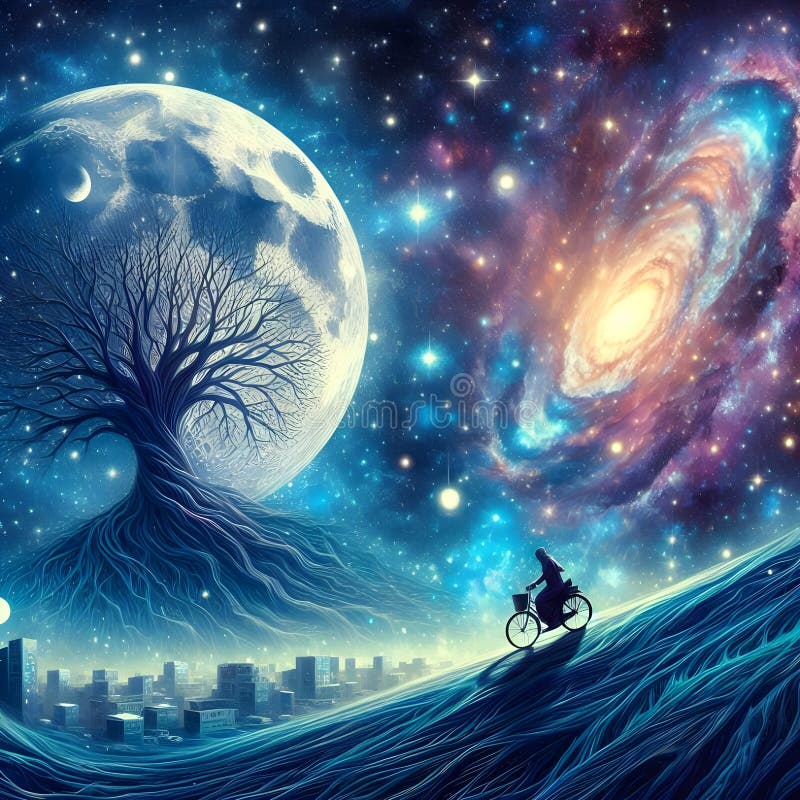 Image of an Imaginary Moon,stars and Celestial Tree of Life in a Negative Space with Someone ...