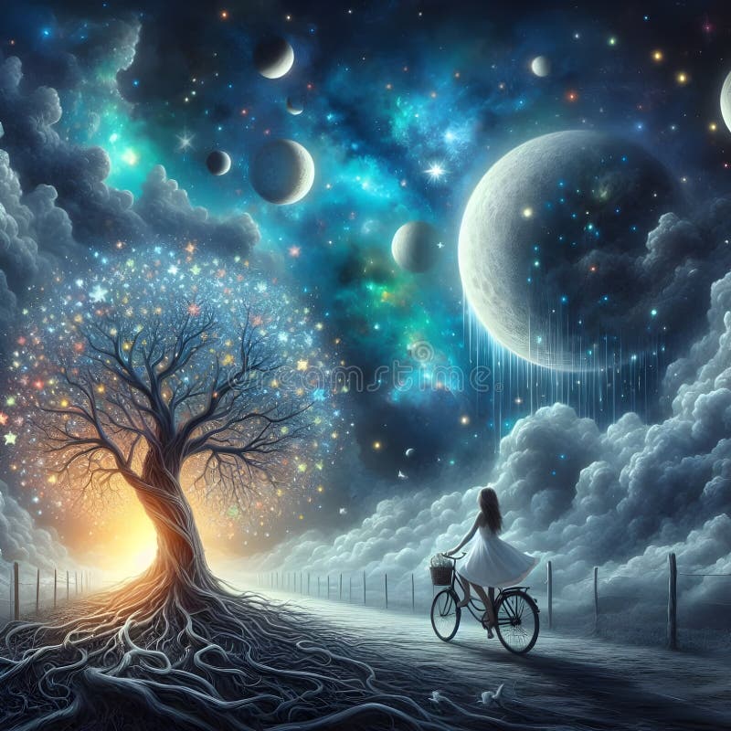 Image of an Imaginary Moon,stars and Celestial Tree of Life in a ...