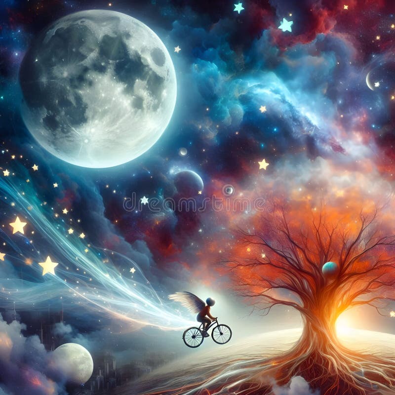 Image of an Imaginary Moon,stars and Celestial Tree of Life in a ...