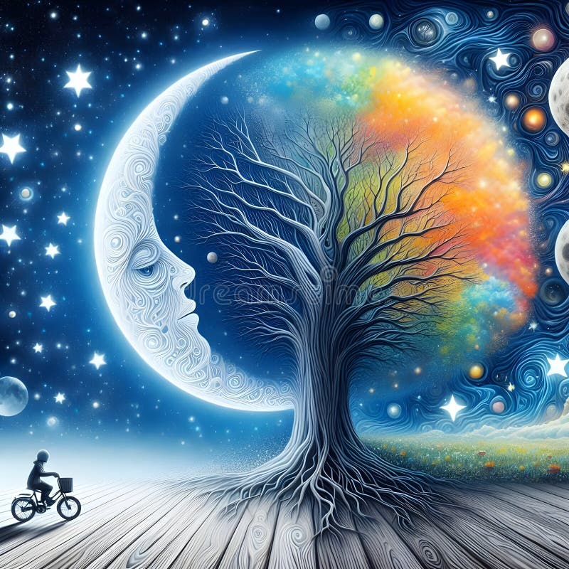 Image of an Imaginary Moon,stars and Celestial Tree of Life in a ...
