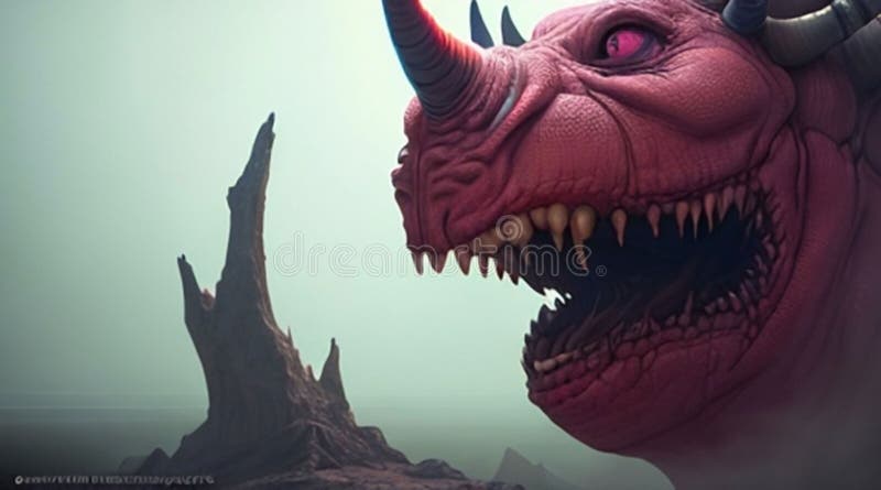 Horned giant red monster stock illustration. Illustration of head ...
