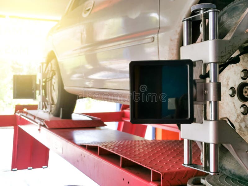 Image of Indoor Car Wheels Alignment Service. Selective Focus Stock ...