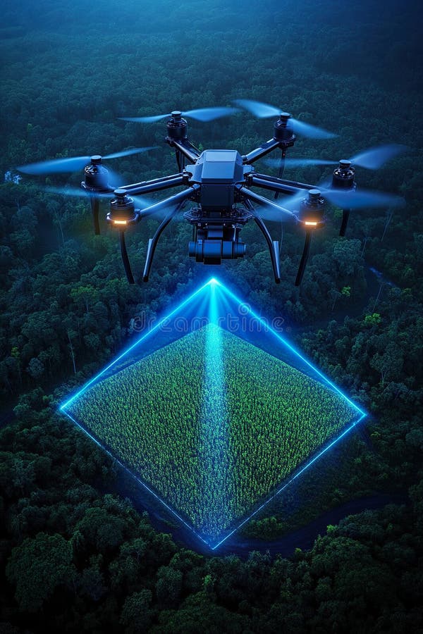 Image of an Industrial Drone Performing Aerial Reconnaissance Over a ...