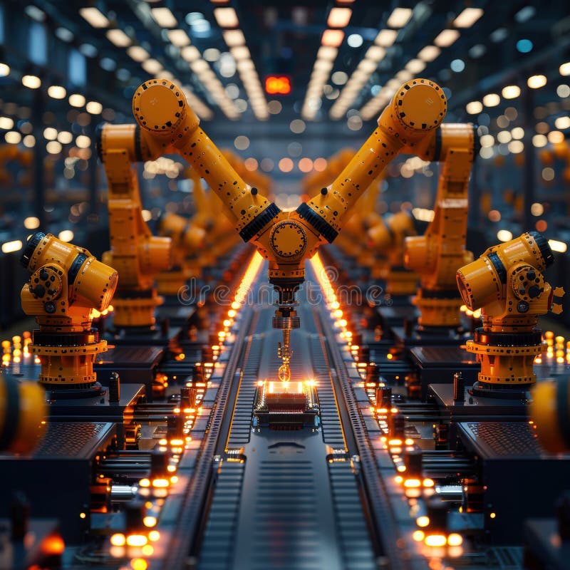 Image of an Industrial Setting, Focusing on Yellow Robots Lined Up ...
