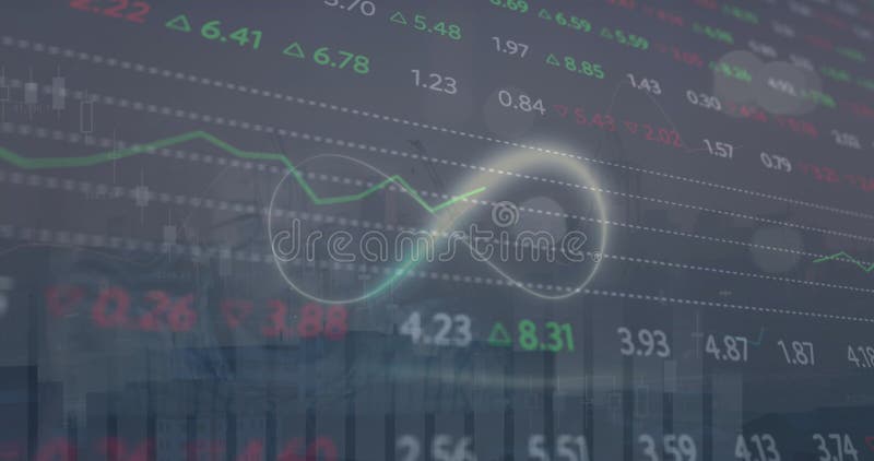 Image of Infinity Symbol, Trading Board and Multiple Graphs Over Modern ...