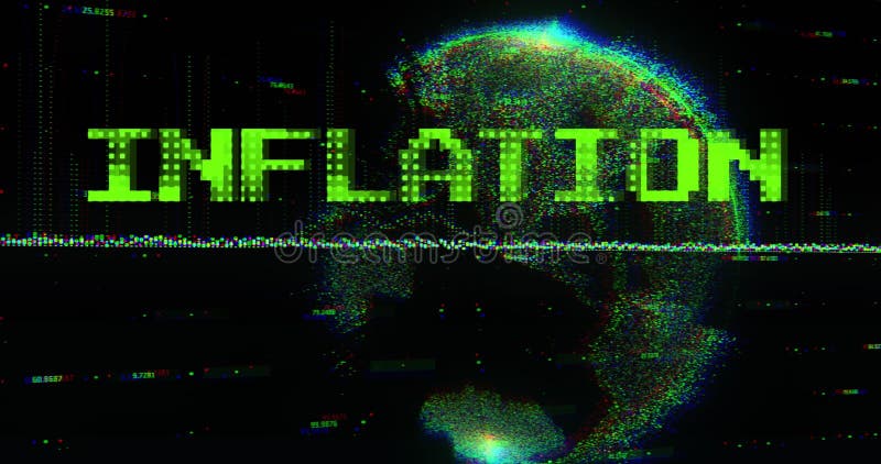 Image of Inflation Text in Green Over Global Communication Network and ...