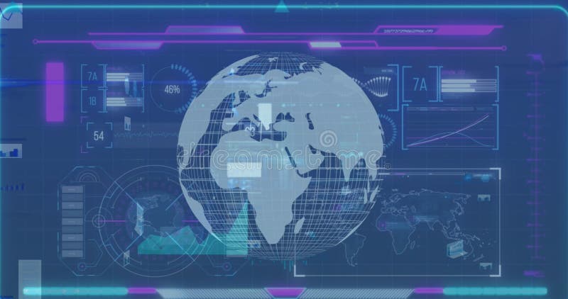 Image of Infographic Data with Graphs, Globe Processing on Digital Interface Stock Photo - Image ...