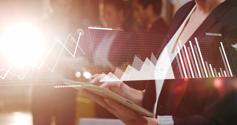 Image of Infographic Interface, Diverse Business People Using Digital ...