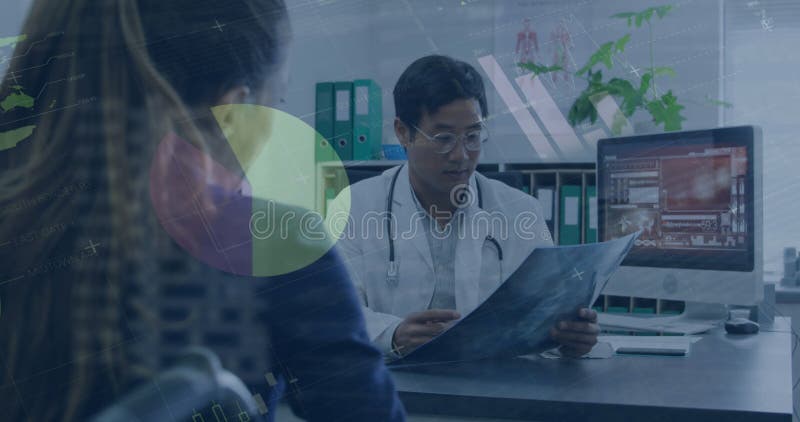 Image of Infographic Interface, Diverse Doctor Discussing X-ray Reports ...
