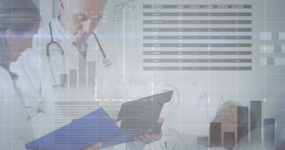 Image of Infographic Interface, Diverse Doctors Examining Female ...