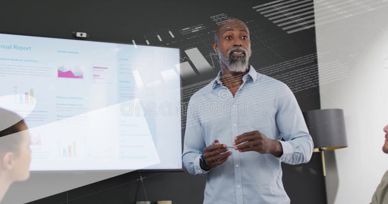 Image of Infographic Interface and Diverse Manager Explaining Project ...