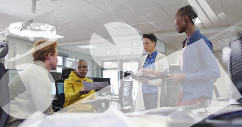 Image of Infographic Interface and Diverse Professional Coworkers ...