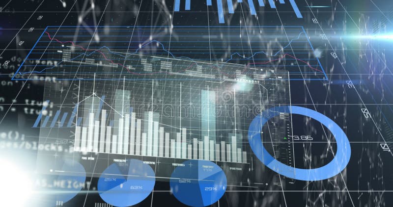 Image of Infographic Interface and Lens Flare Over Connected Dots ...