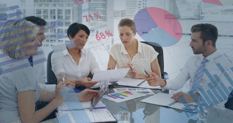 Image of Infographic Interface Moving Over Diverse Colleagues ...