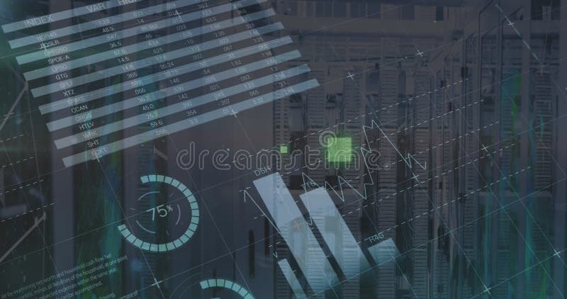 Image of Infographic Interface Over Connected Dots Over Data Server ...