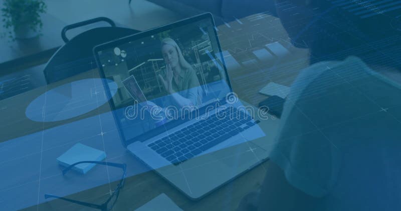 Image of Infographic Interface Over Diverse Colleagues Discussing Over ...