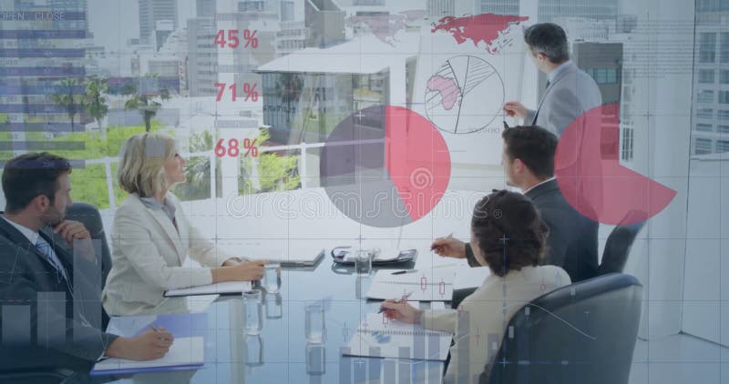 Image of Infographic Interface Over Diverse Manager Explaining Sales ...