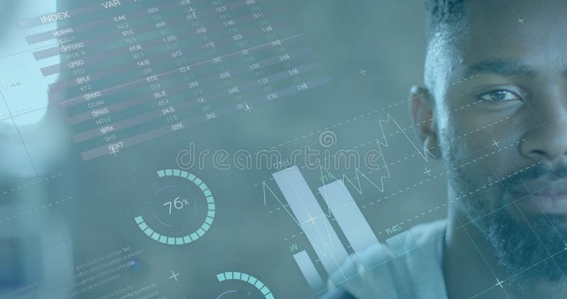 Image of Infographic Interface Over Portrait of Smiling African ...