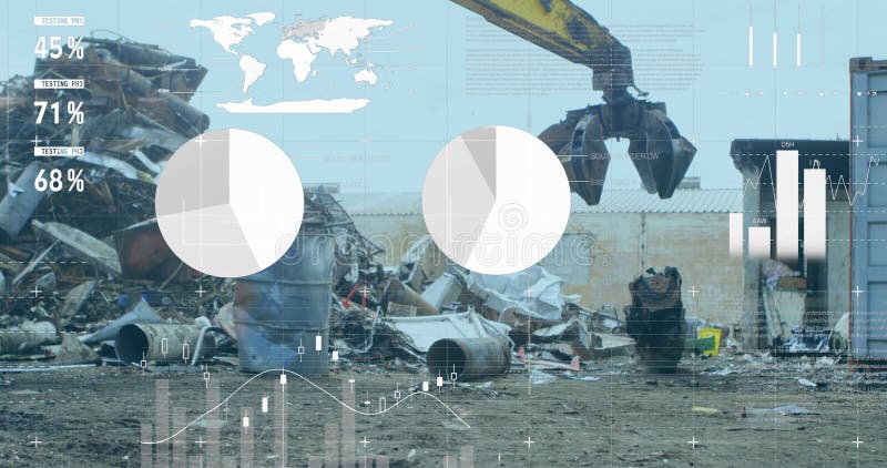 Image of Infographic Interface Over Scrap Shearing Machine Pilling Up ...