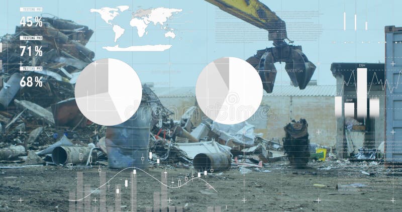 Image of Infographic Interface Over Scrap Shearing Machine Pilling Up ...