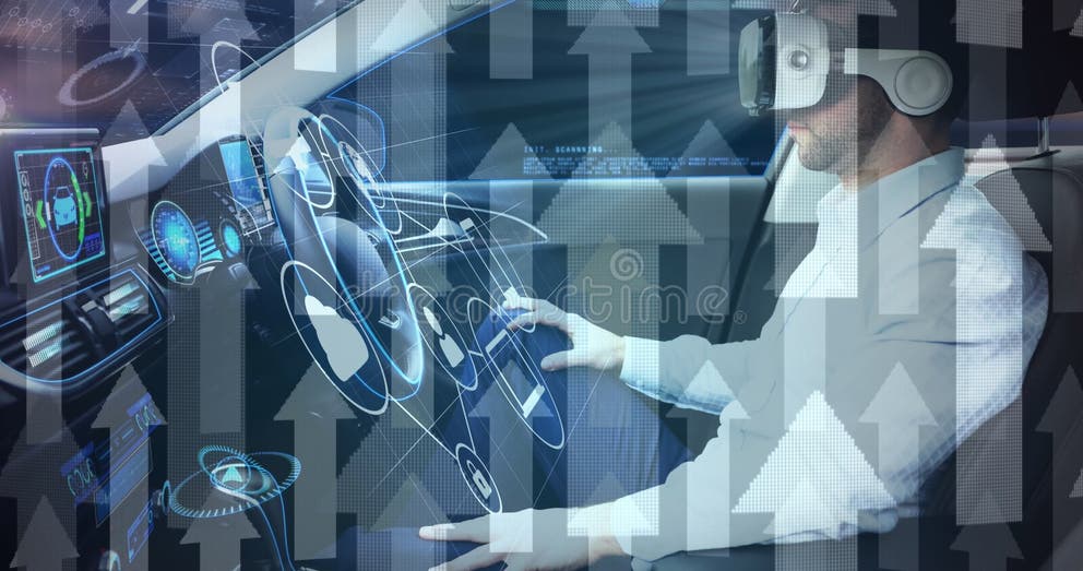 Image of Information Displays and Arrows with Man in Vr Headset Using ...