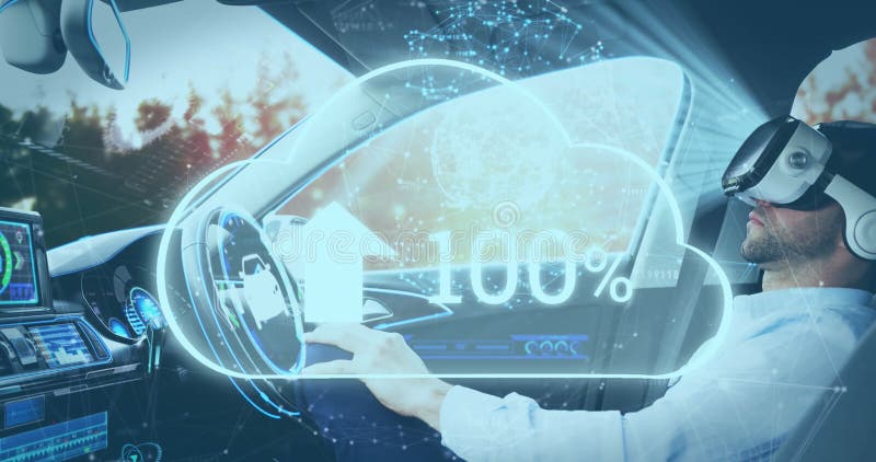 Image of Information Displays and Cloud Icon with Man in Vr Headset ...