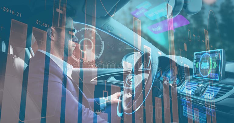 Image of Information Displays with Man Using Self Driving Car Stock ...