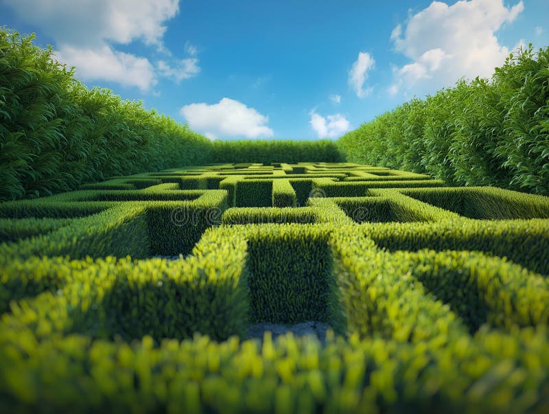 Green Hedge Maze Interior View High Walls Paths Stock Illustration ...